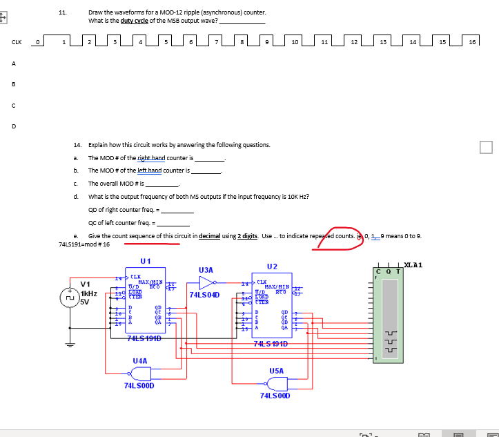 Solved 11. Draw the waveforms for a MOD-12 ripple | Chegg.com
