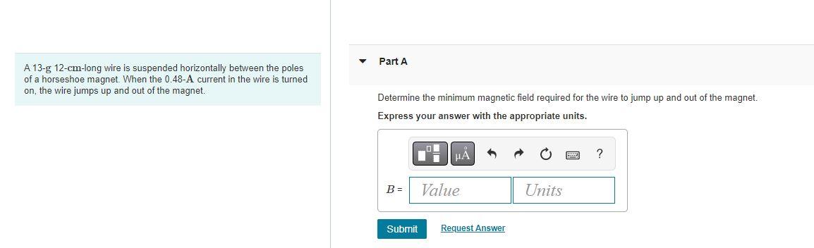 Solved A 13-g 12−cm−-ong wire is suspended horizontally | Chegg.com