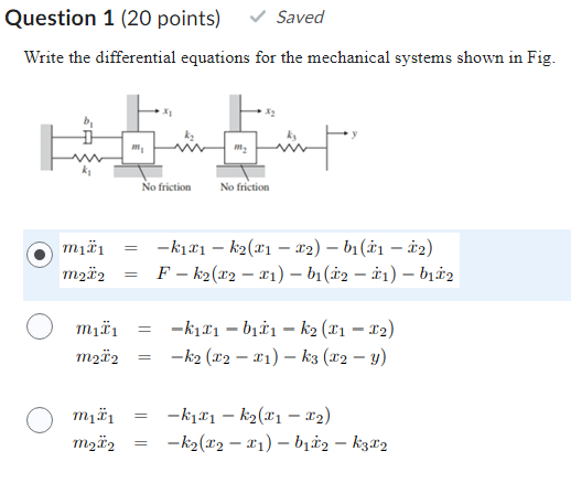 Solved Write the differential equations for the mechanical | Chegg.com