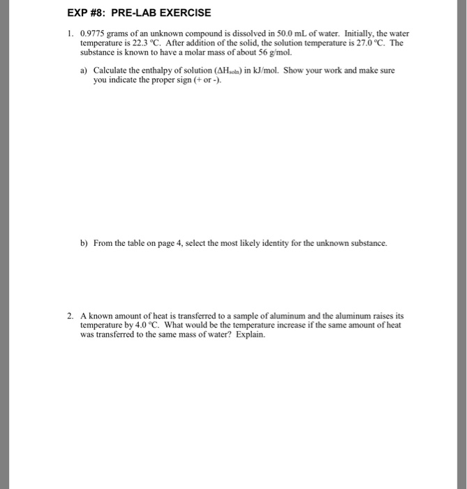 Solved EXP #8: PRE-LAB EXERCISE 1. 0.9775 grams of an | Chegg.com