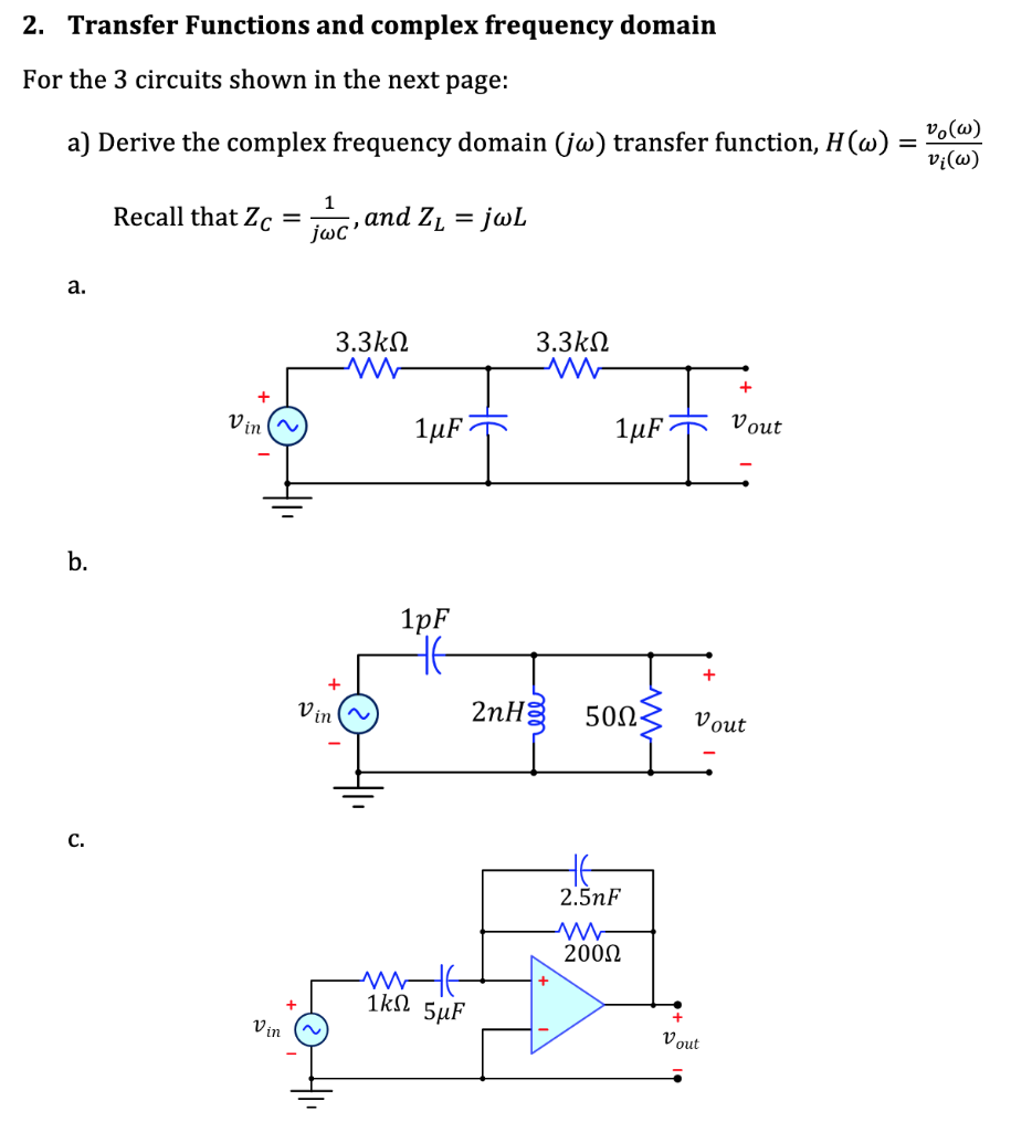 Solved 2. Transfer Functions and complex frequency domain | Chegg.com