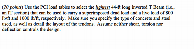 (20 points) Use the PCI load tables to select the | Chegg.com