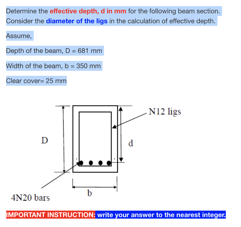 Solved Determine the effective depth, d in mm for the | Chegg.com