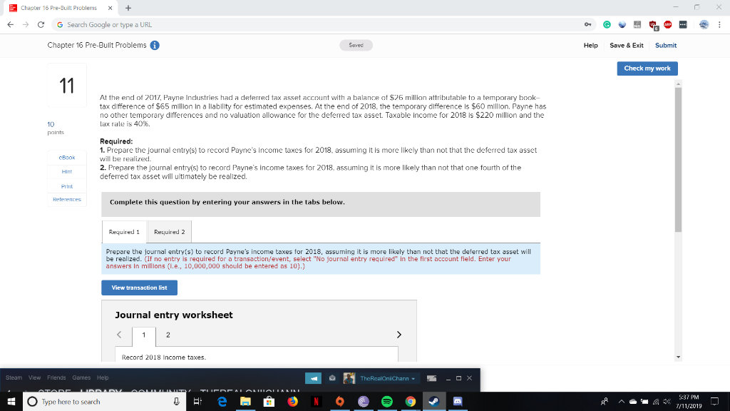 Solved Chapter 16 Pre-Built Problems G Search Google or type | Chegg.com