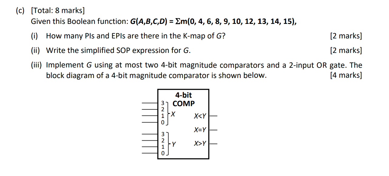 Solved (c) [Total: 8 ﻿marks]Given this Boolean function: | Chegg.com