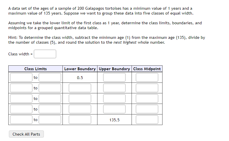 Solved A data set of the ages of a sample of 200 Galapagos | Chegg.com