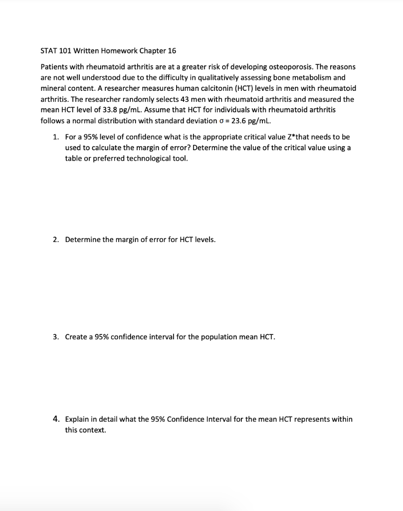 Solved STAT 101 Written Homework Chapter 16 Patients with | Chegg.com