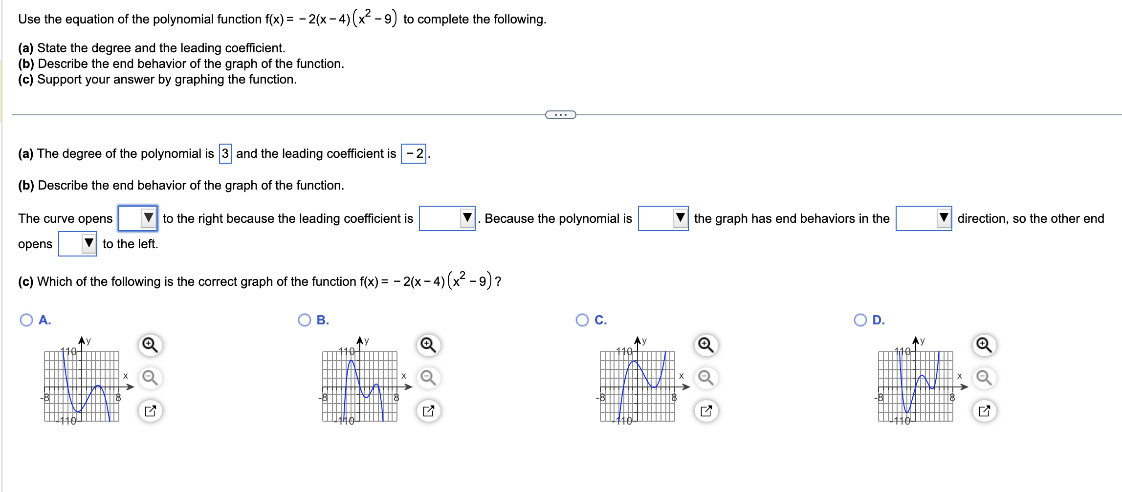 Solved Use the equation of the polynomial function | Chegg.com
