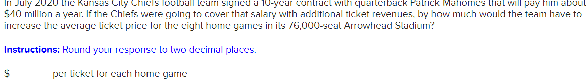 Solved In July 2020 the Kansas City Chiefs tootball team | Chegg.com