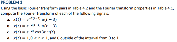 Solved PROBLEM1 Using the basic Fourier transform pairs in | Chegg.com