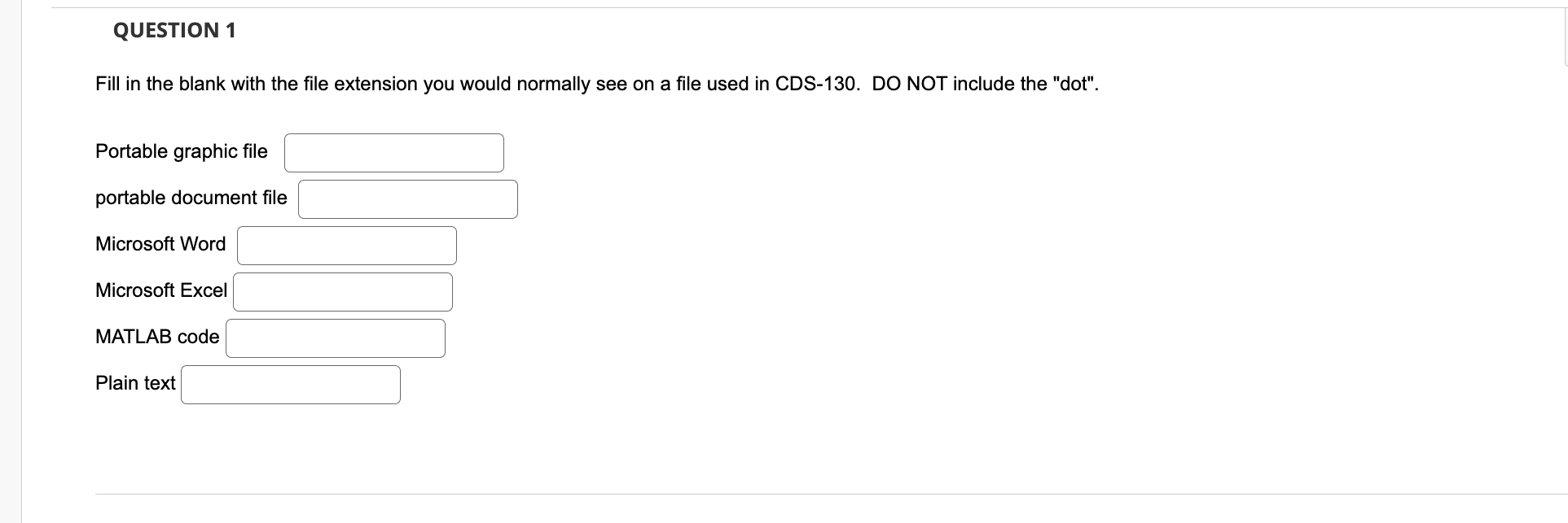 Solved Fill in the blank with the file extension you would | Chegg.com