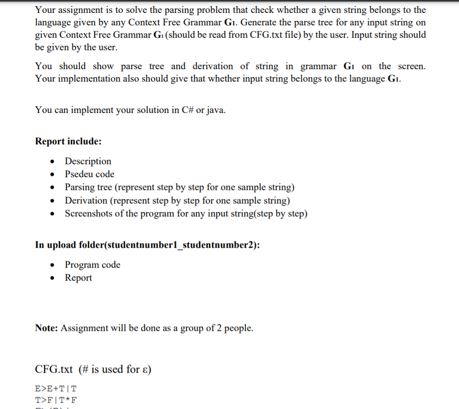 Solved it can be any Cfg. The CFG given is just an example. | Chegg.com