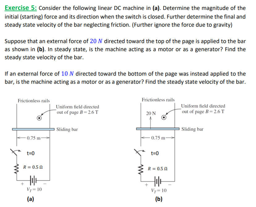 Solved Exercise 5: Consider the following linear DC machine | Chegg.com