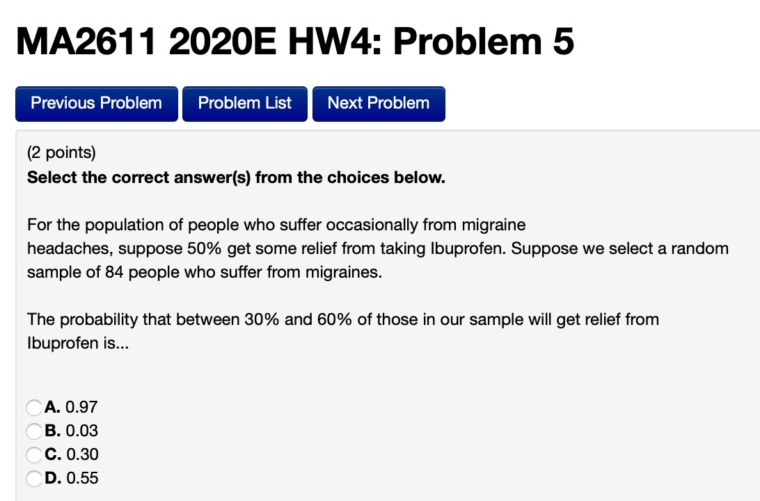 Solved MA2611 2020E HW4: Problem 5 Previous Problem Problem | Chegg.com