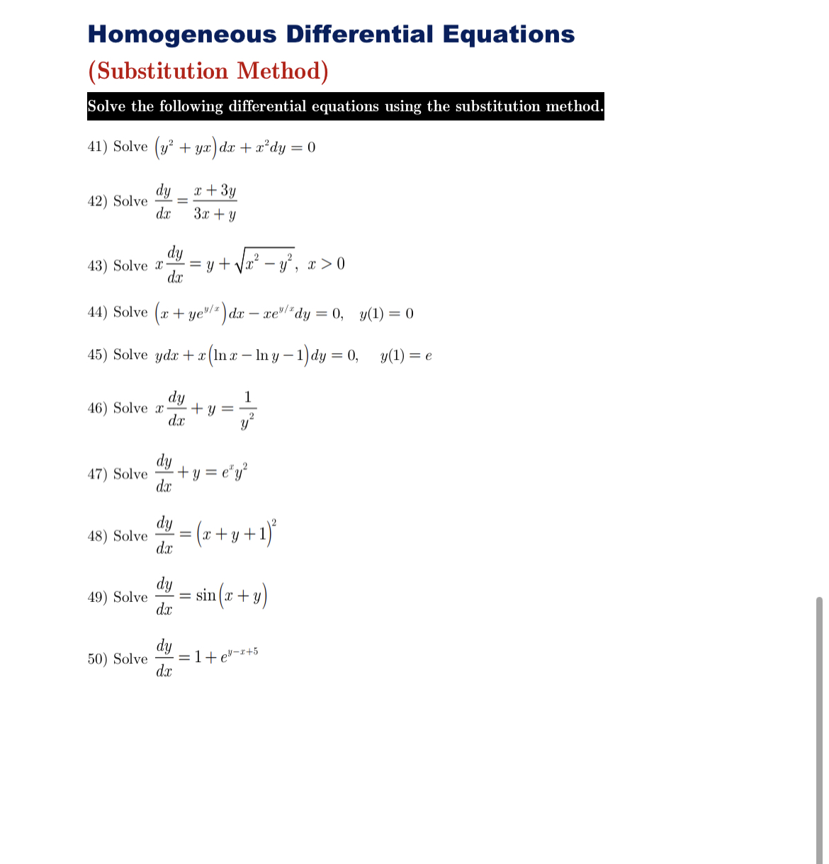 Solved Homogeneous Differential Equations (Substitution | Chegg.com