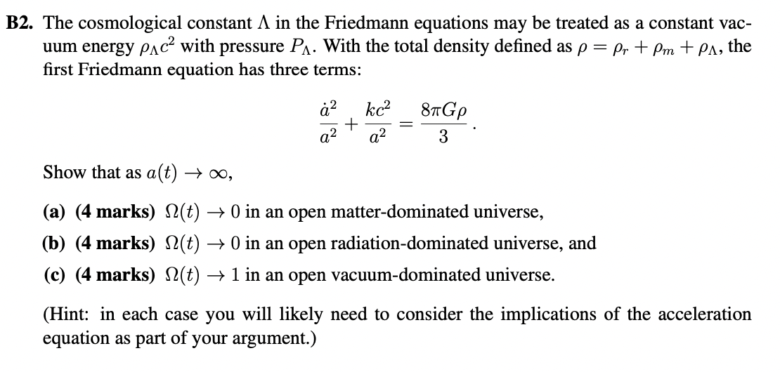 Solved 32. The cosmological constant Λ in the Friedmann | Chegg.com