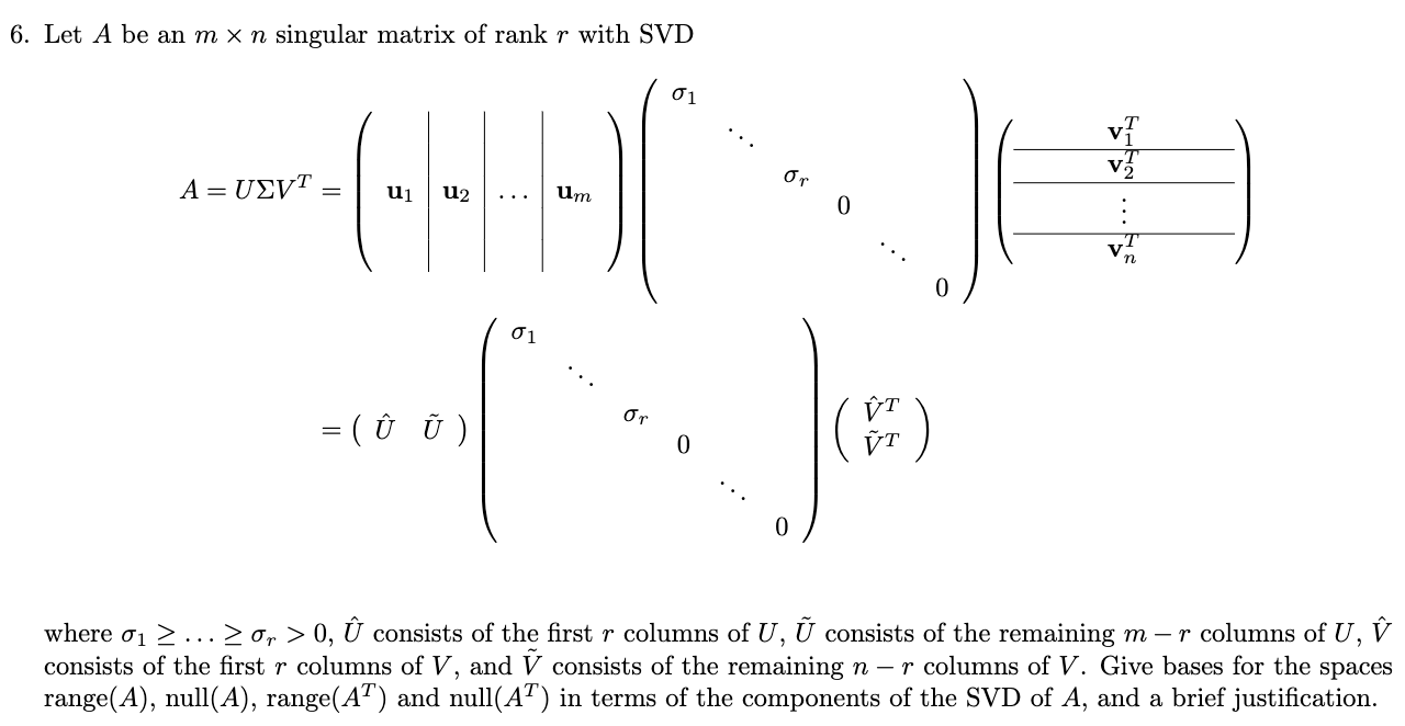 Solved Let A be an m ×n singular matrix of rank r with SVD. | Chegg.com