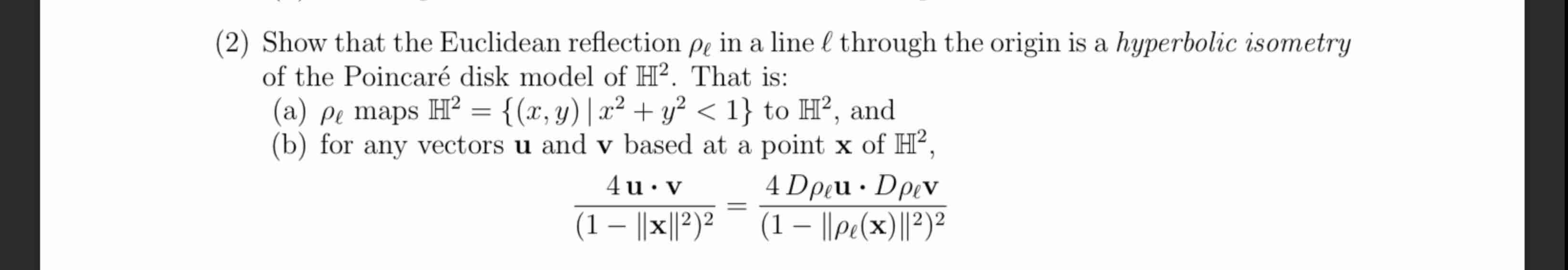 Solved (2) ﻿Show that the Euclidean reflection ρl in ﻿a line | Chegg.com
