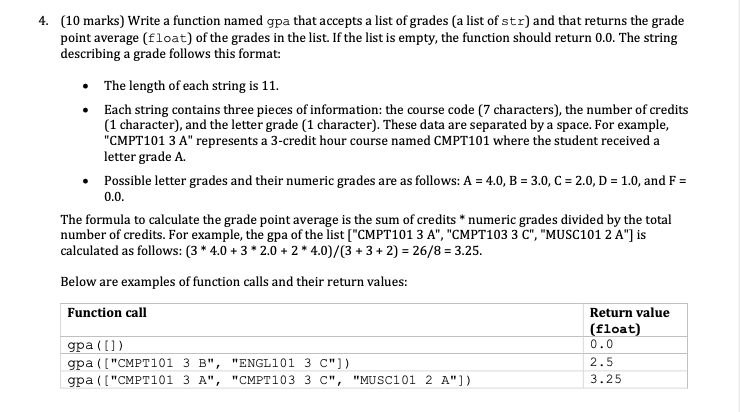Solved 4 10 Marks Write A Function Named Gpa That Accepts 7565