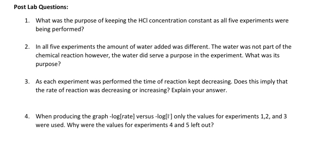 Solved Post Lab Questions: 1. What was the purpose of | Chegg.com