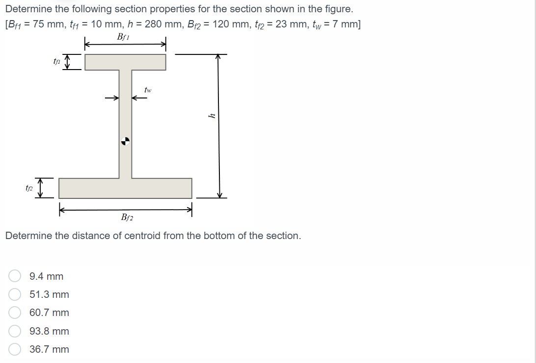 Solved Determine the following section properties for the | Chegg.com