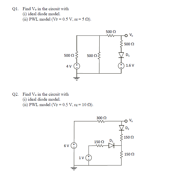 Solved Qi. Find V. in the circuit with (1) ideal diode | Chegg.com