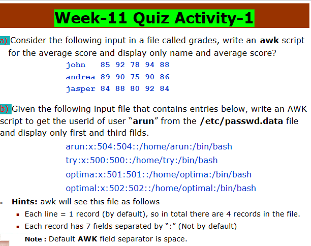 Solved Consider the following input in a file called grades, | Chegg.com