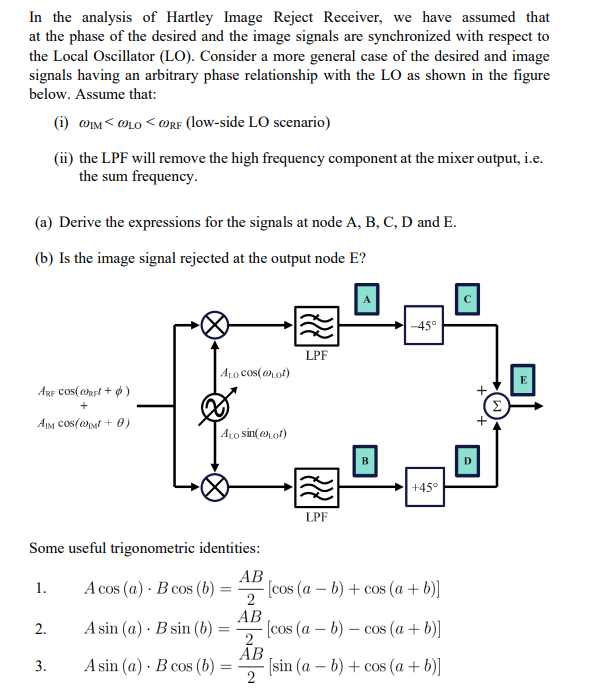 Solved In the analysis of Hartley Image Reject Receiver, we | Chegg.com