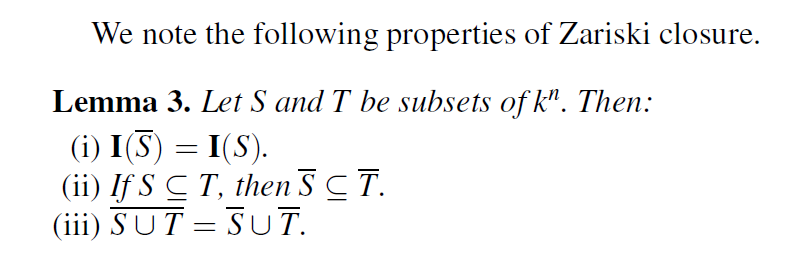 Solved We note the following properties of Zariski closure. | Chegg.com