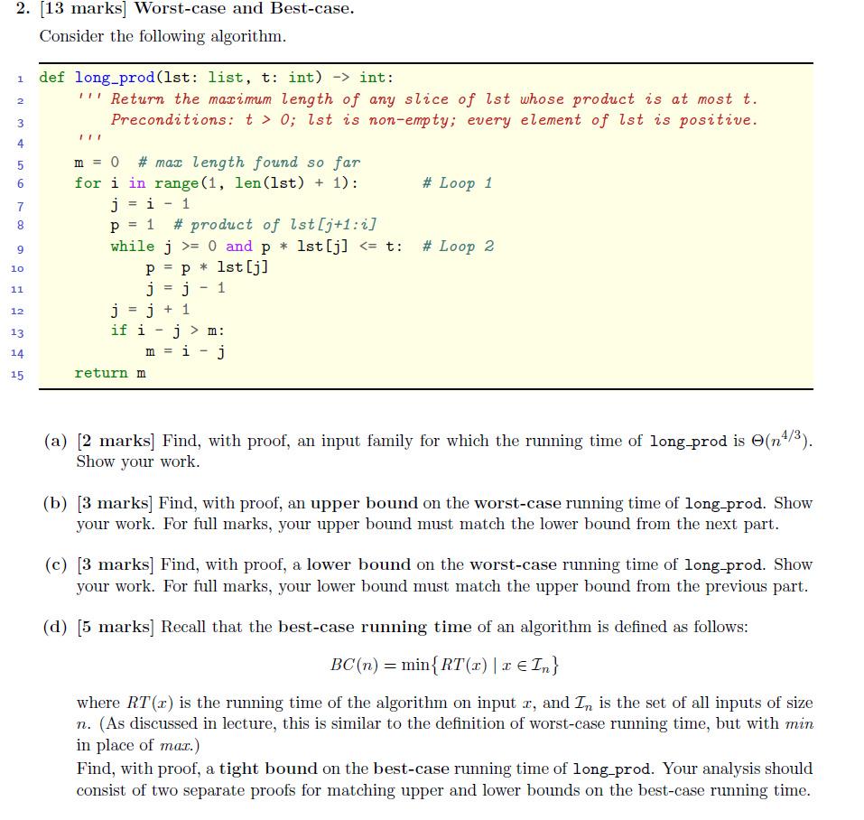 2. (13 marks] Worst-case and Best-case. Consider the | Chegg.com