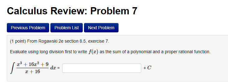 Solved Calculus Review: Problem 7 (1 point) From Rogawski 2e | Chegg.com