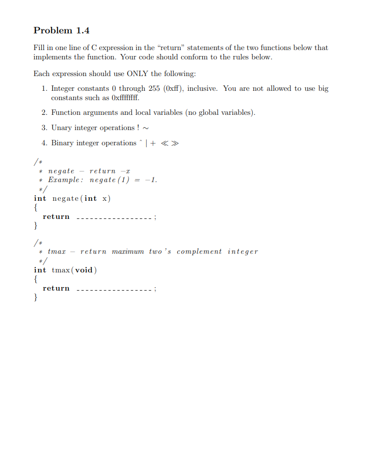 Solved Problem 1.4 Fill in one line of expression in the | Chegg.com