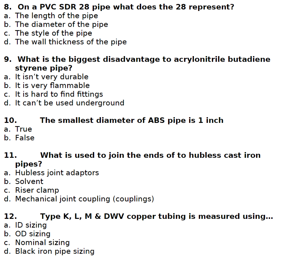 Solved 8. On a PVC SDR 28 pipe what does the 28 represent? | Chegg.com
