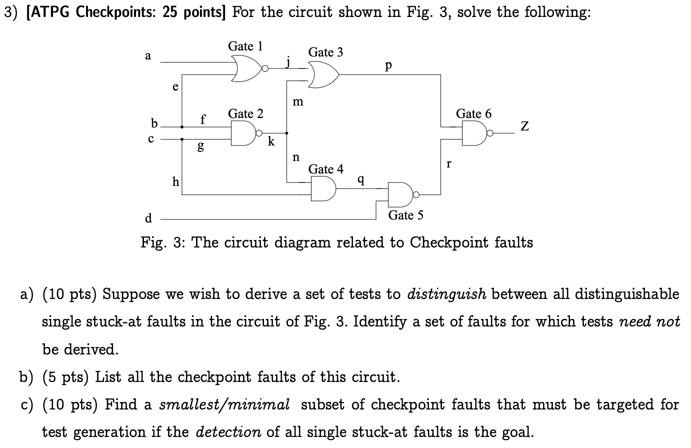 3) (ATPG Checkpoints: 25 points) For the circuit | Chegg.com