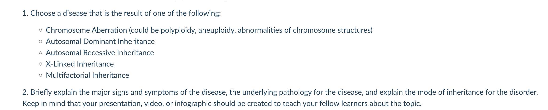 Solved 1. Choose a disease that is the result of one of the | Chegg.com