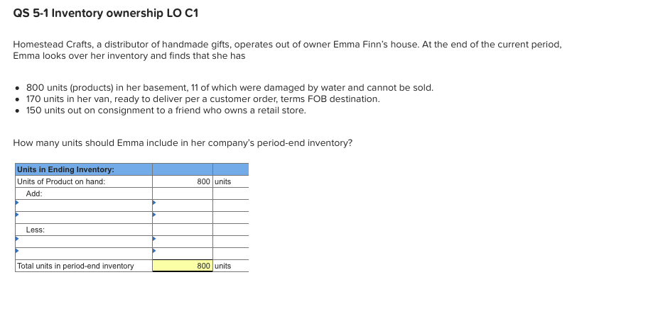Solved QS 5-1 Inventory ownership LO C1 Homestead Crafts, a | Chegg.com