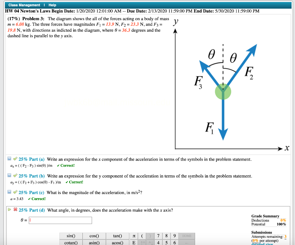 Solved Class Management | Help HW 04 Newton's Laws Begin | Chegg.com