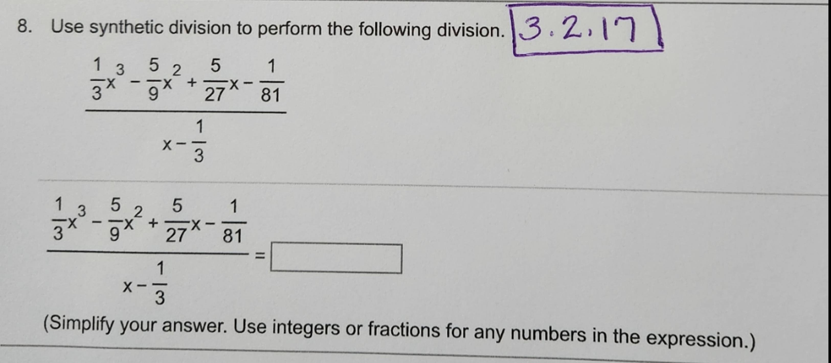 Solved Use synthetic division to perform the following | Chegg.com