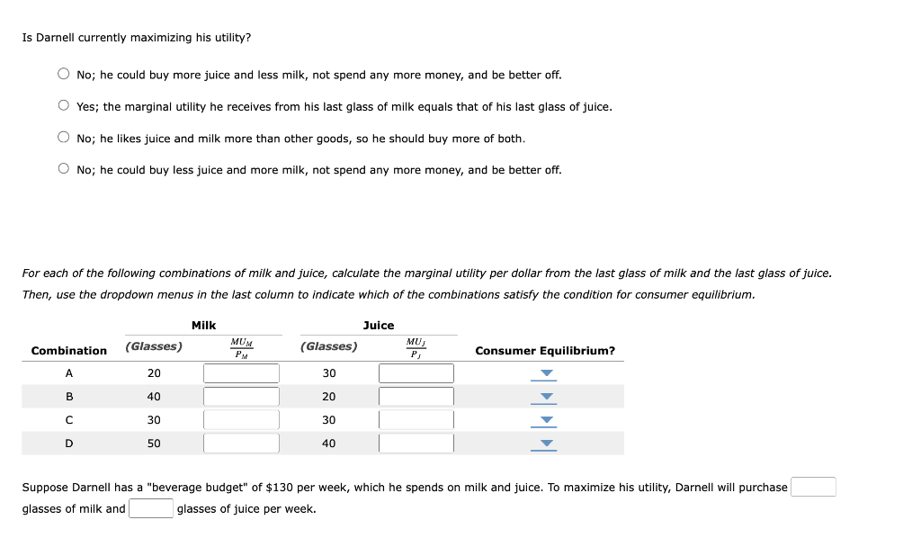 Solved 4. Finding the optimal combination of two goods | Chegg.com