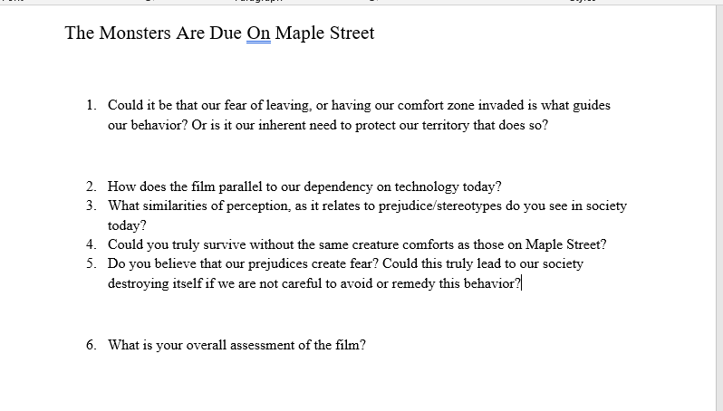 Solved The Monsters Are Due On Maple Street 1. Could it be | Chegg.com