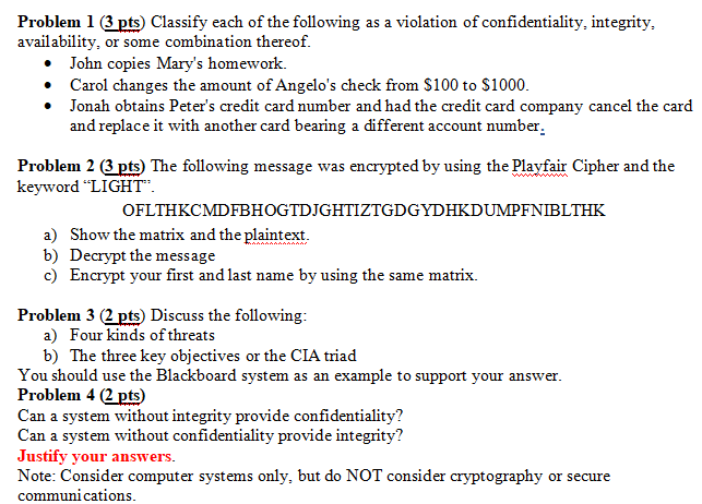 Solved Problem 1 ( 3 pts) Classify each of the following as | Chegg.com