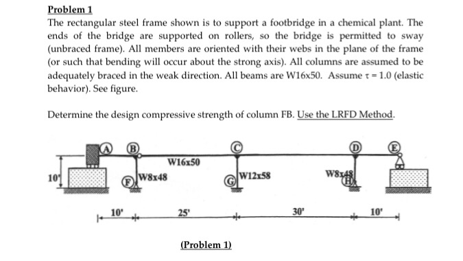 Problem 1 The rectangular steel frame shown is to support a footbridge ...