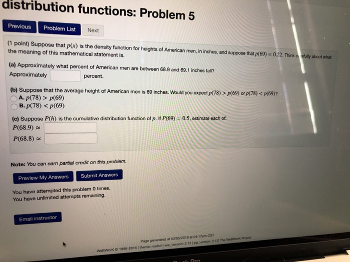 Solved distribution functions: Problem 5 Previous Problem | Chegg.com