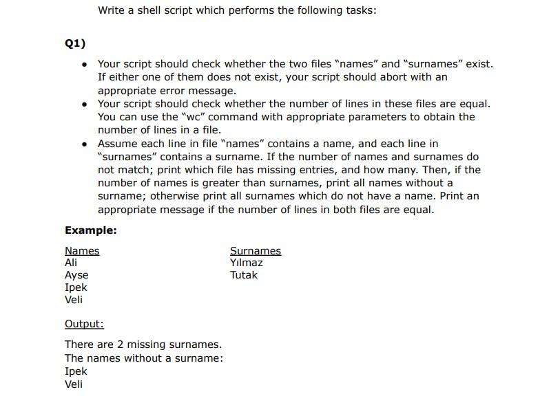 Solved Write a shell script which performs the following | Chegg.com