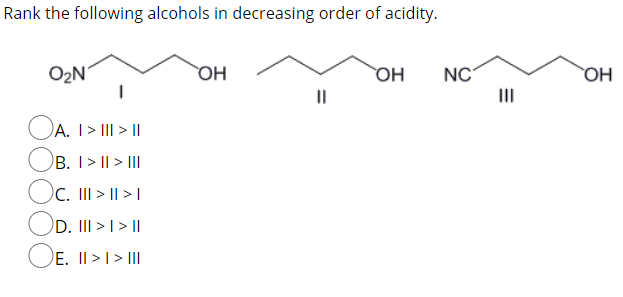 Solved Rank the following alcohols in decreasing order of | Chegg.com