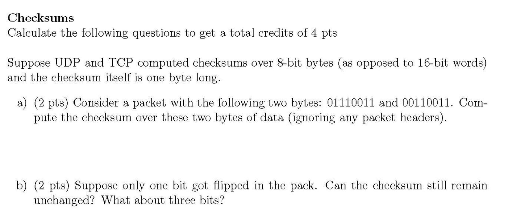 Solved Checksums Calculate the following questions to get a | Chegg.com