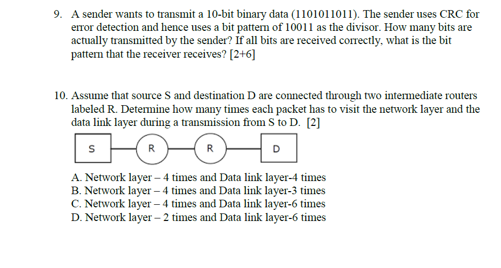 Solved 9. A sender wants to transmit a 10-bit binary data | Chegg.com