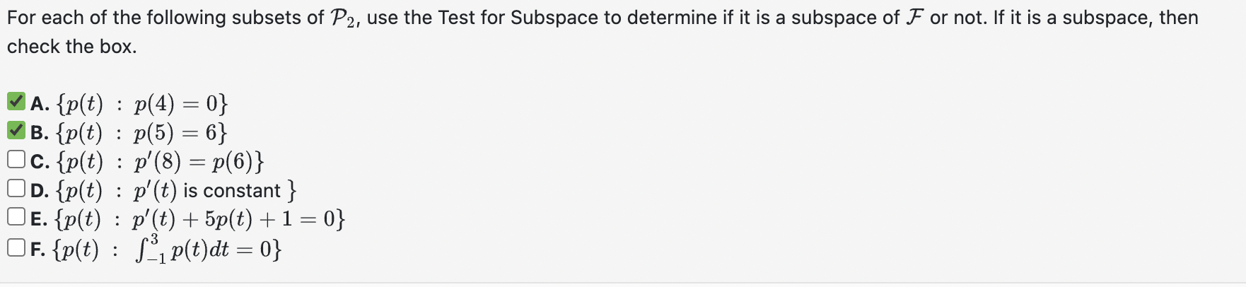 Solved For each of the following subsets of P2, use the Test | Chegg.com