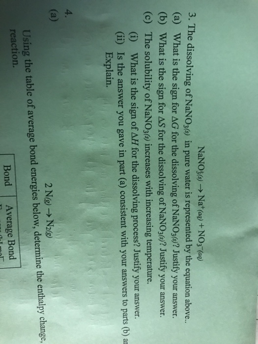 Solved The dissolving of NaNO_3 (s) in pure water is | Chegg.com