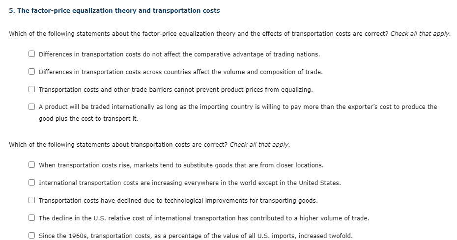 5. The factor-price equalization theory and | Chegg.com